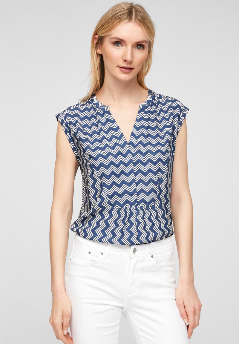 s.Oliver Bluse - faded blue zic zac stripes/dunkelblau - Zalando.ch