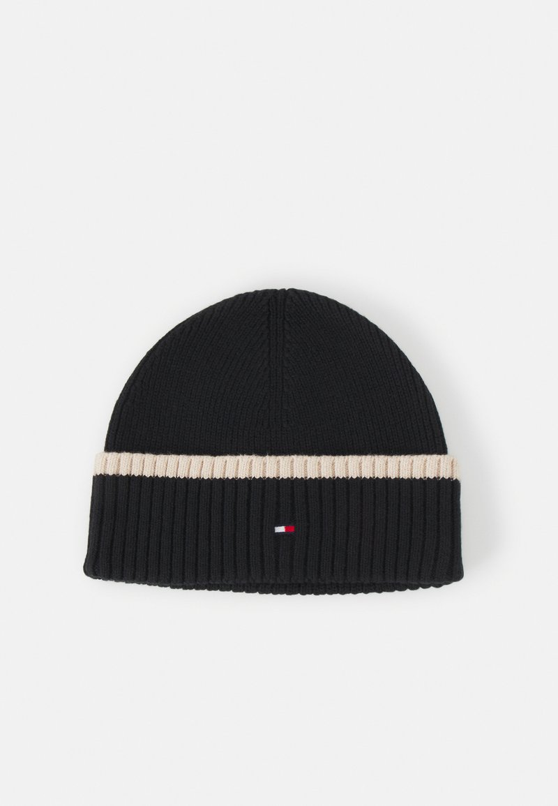 Tommy Hilfiger BLOCK FLAG SHORT BEANIE UNISEX - Pipo - black / cashmere creme/musta - Zalando.fi