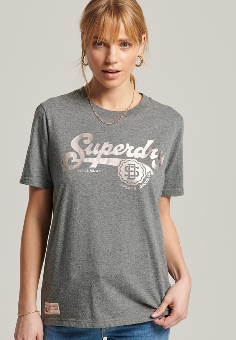 Superdry VINTAGE SCRIPT STYLE COLLEGE - T-Shirt print - rich charcoal ...