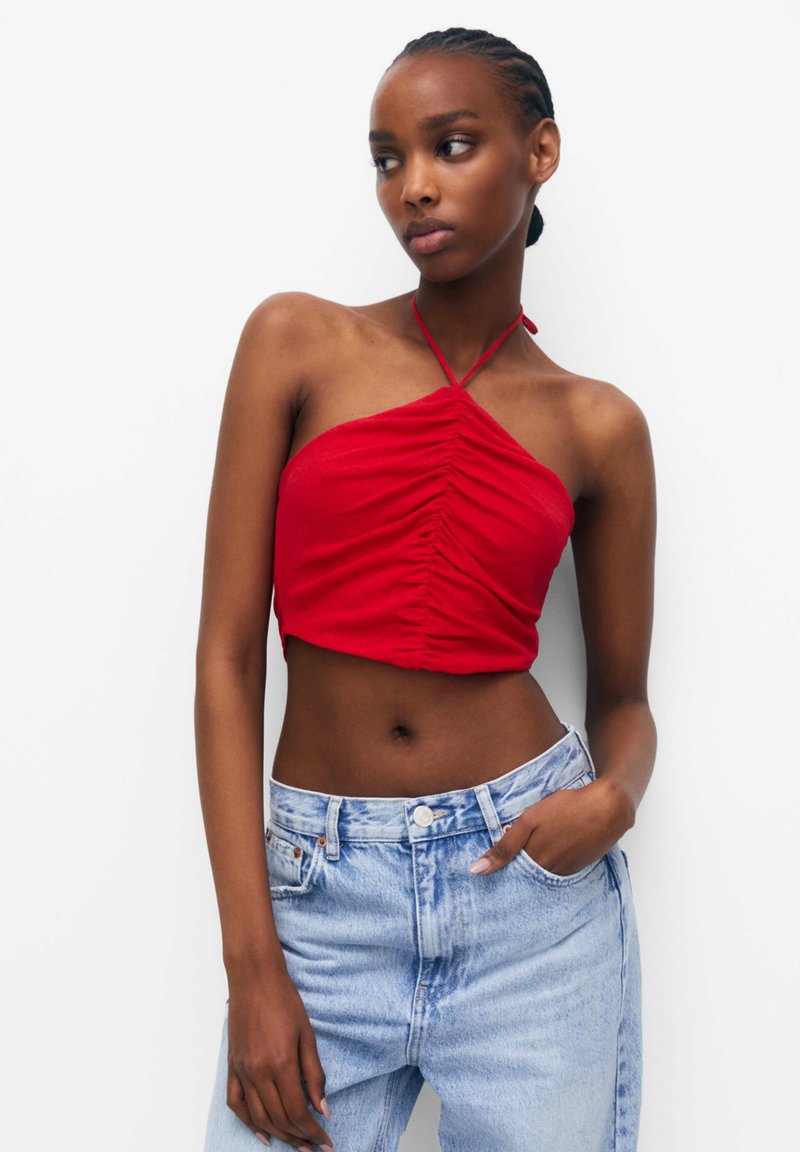 PULL&BEAR GATHERED STRAPPY-- - Top - mottled red/roșu marmorat - Zalando.ro