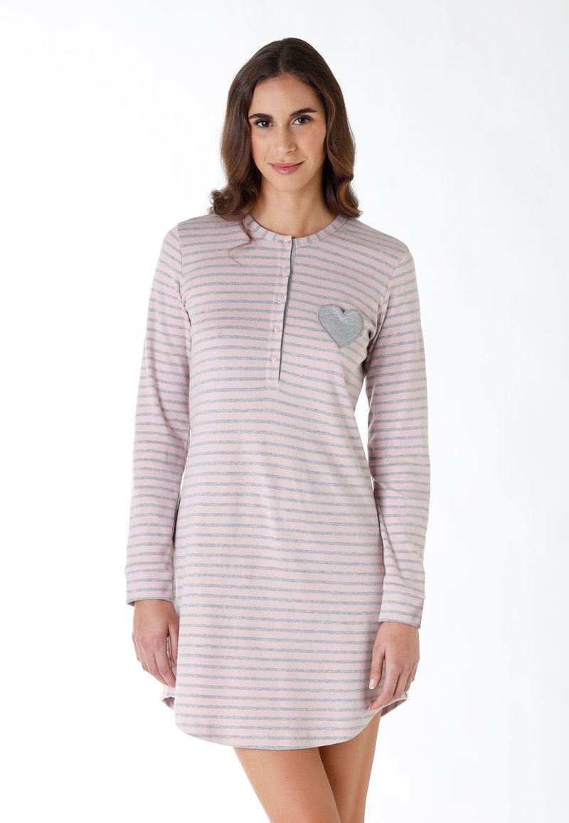Lovable INTERLOCK - Camicia da notte - righe rosa e grigio/grigio ...