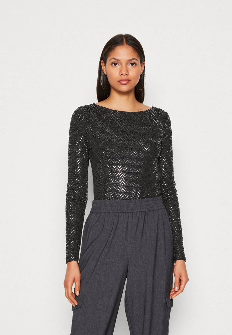 VILA VIKALLA BODYSTOCKING - Topper langermet - black/silver/svart ...