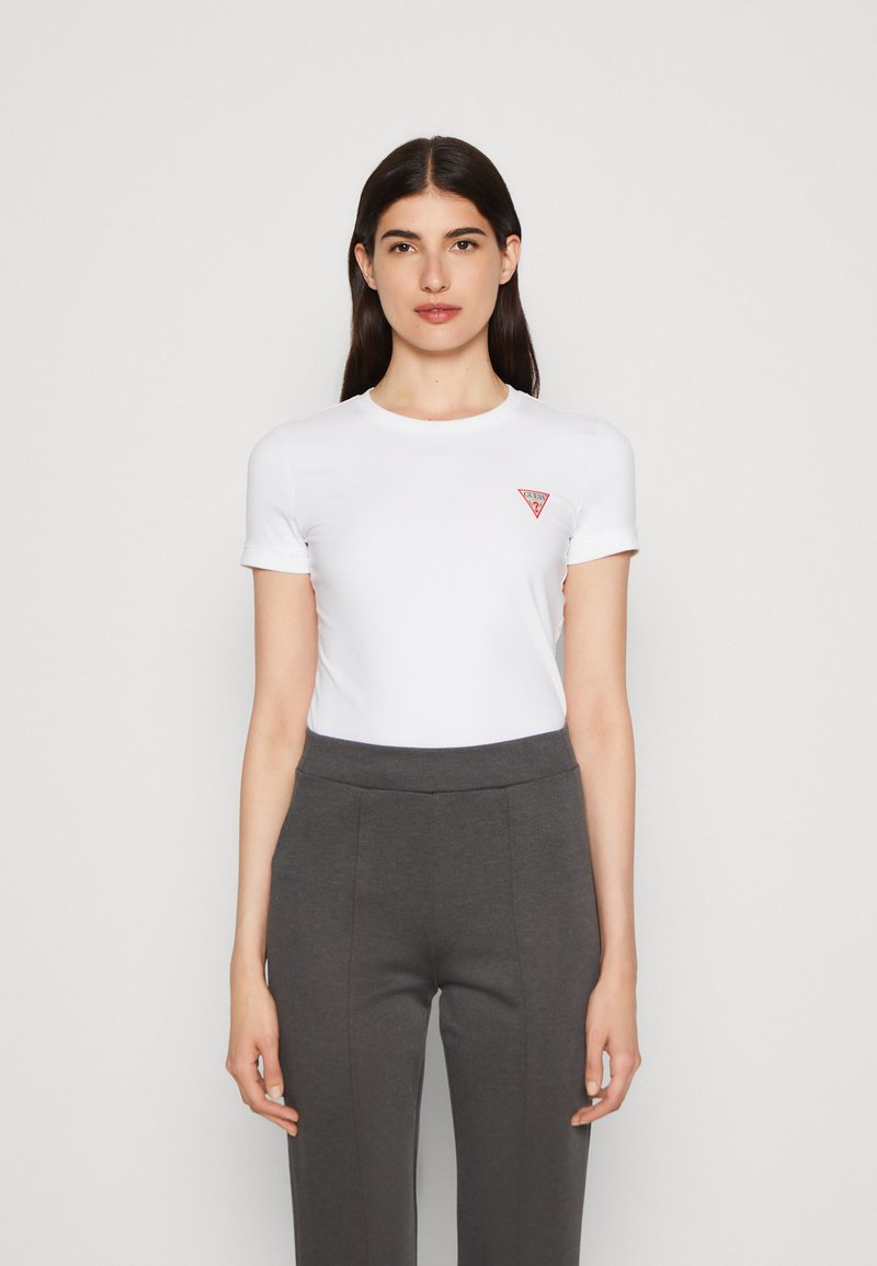 Guess SS CN MINI TRIANGLE TEE - T-shirt basique - pure white/blanc ...
