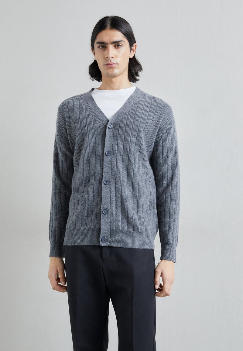 KNITID CASHMERE RIBBED CARDIE - Cardigan - worsted/gri marmorat ...