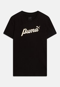 Puma SCRIPT METALLIC TEE UNISEX - Apdrukāts T-krekls - black/gold/melns ...
