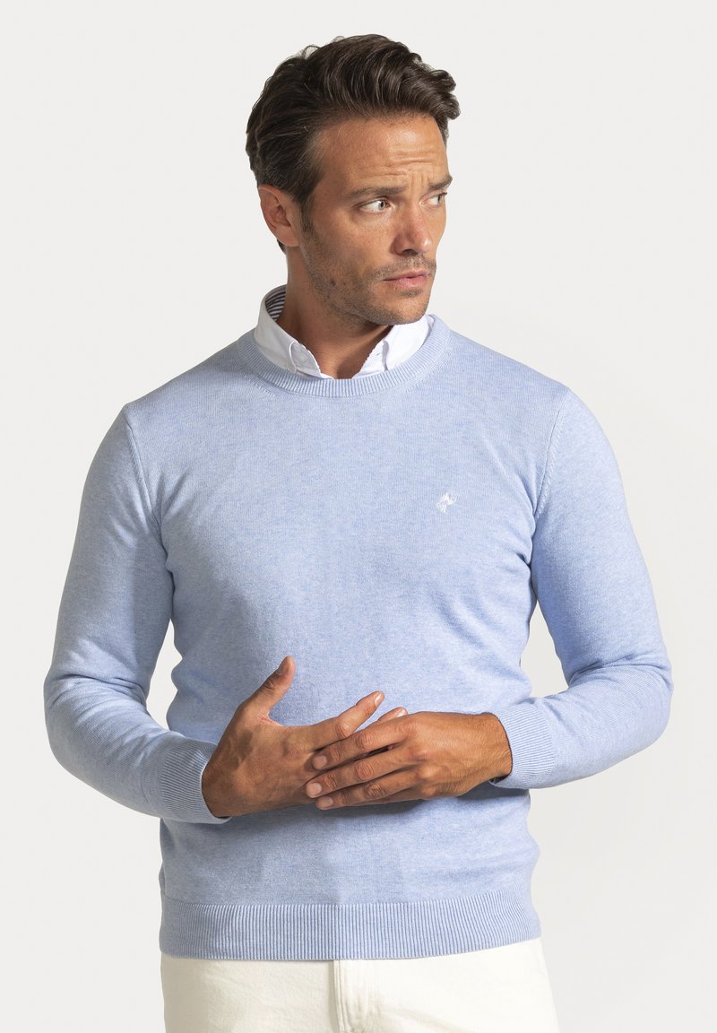 Jacey Quinn CONTRAST INSIDE STRIPED - Pullover - light blue melange ...