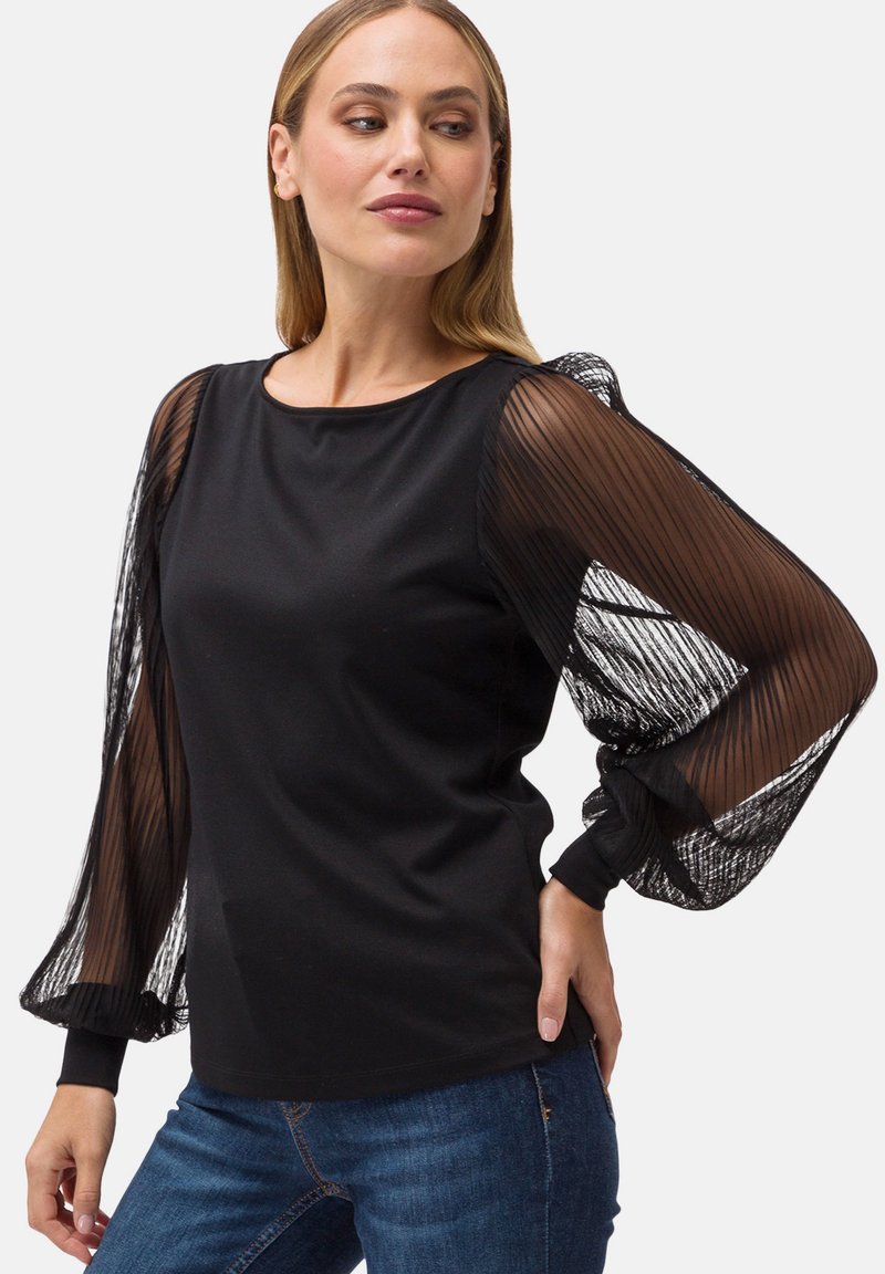 zero MIT TRANSPARENTEN ÄRMELN - Langarmshirt - black beauty/schwarz ...
