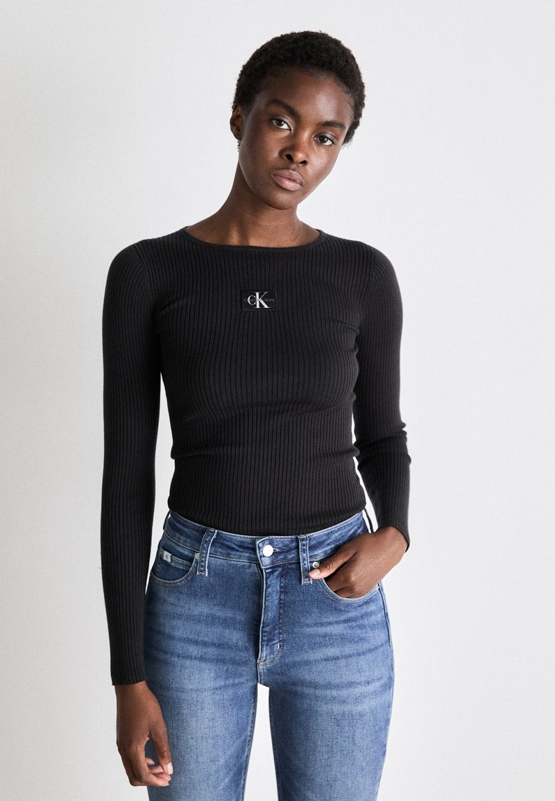 Calvin Klein Jeans WOVEN LABEL TIGHT - Džemperis - black/melns - Zalando.lv