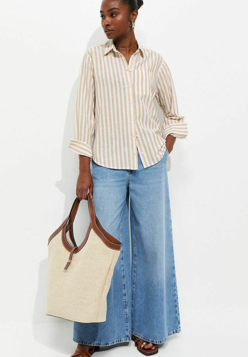 New Look STRIPED LONG SLEEVE - Button-down blouse - brown pattern/brown ...