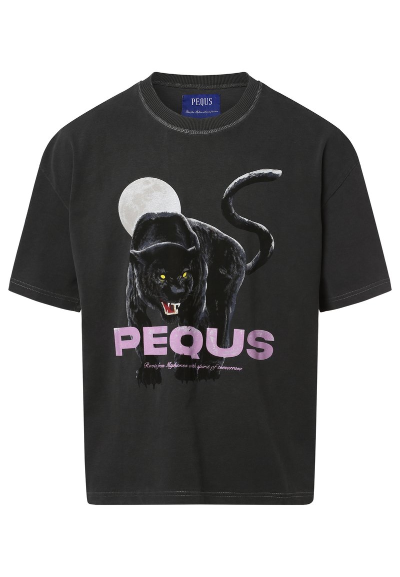 PEQUS UNISEX PANTHA GRAPHIC - Print T-shirt - black washed/anthracite ...