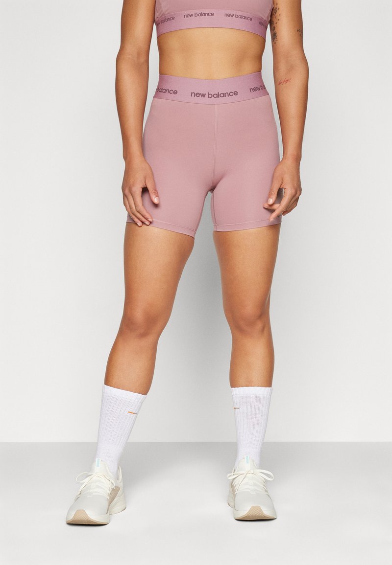 New Balance SLEEK HIGH RISE BIKER - Sports shorts - rosewood/pink ...