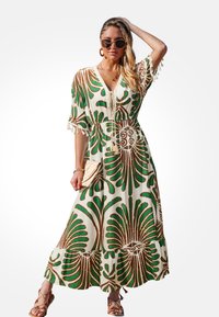 Cupshe BOHO TASSEL V NECK MAXI DRESS - Maxikleid - green white/grün ...