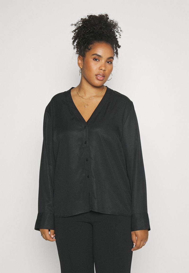 Object Curve OBJTILDA V-NECK - Blouse - black - Zalando.ie