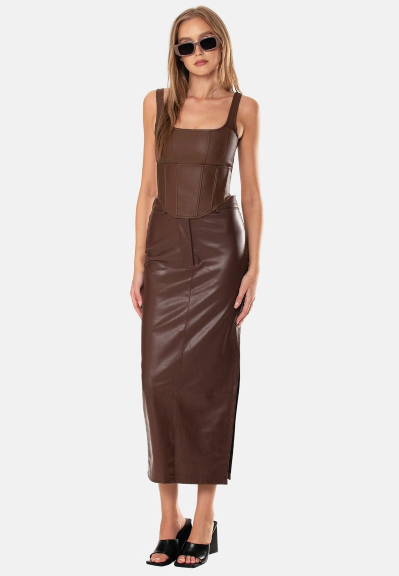 OW Collection AMARA FAUX - Jupe en cuir - brown/marron - ZALANDO.FR