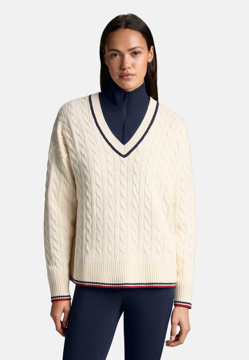 OYSHO V-NECK WITH MINI CABLES - Jumper - stone - Zalando