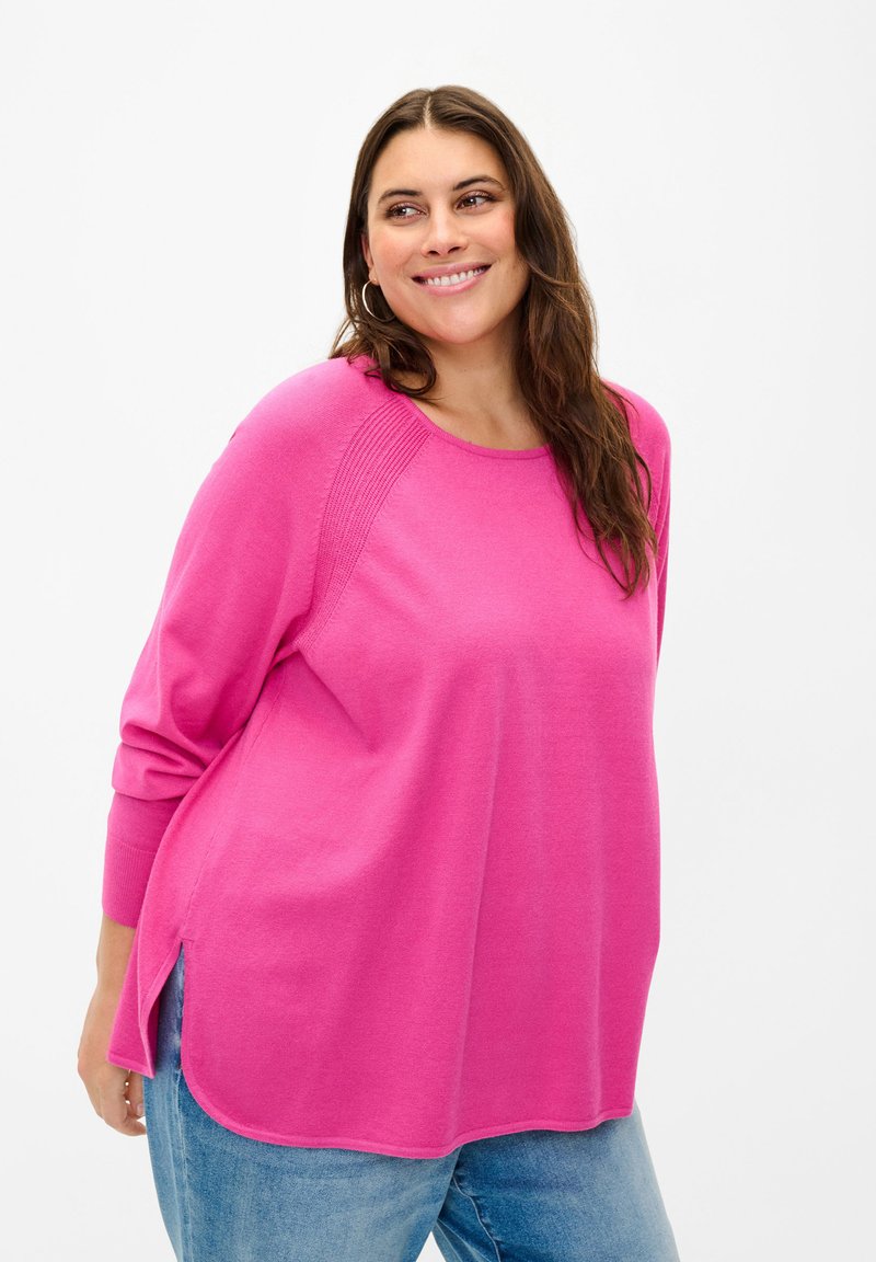 Zizzi MIT RAGLANÄRMELN - Strickpullover - raspberry rose mel/pink meliert - Zalando.de