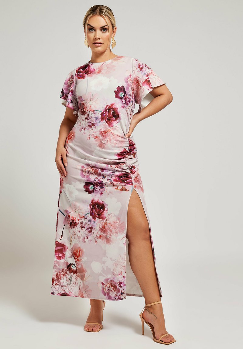 Yours Clothing FLORAL GATHERED - Maxi dress - pink/light pink - Zalando