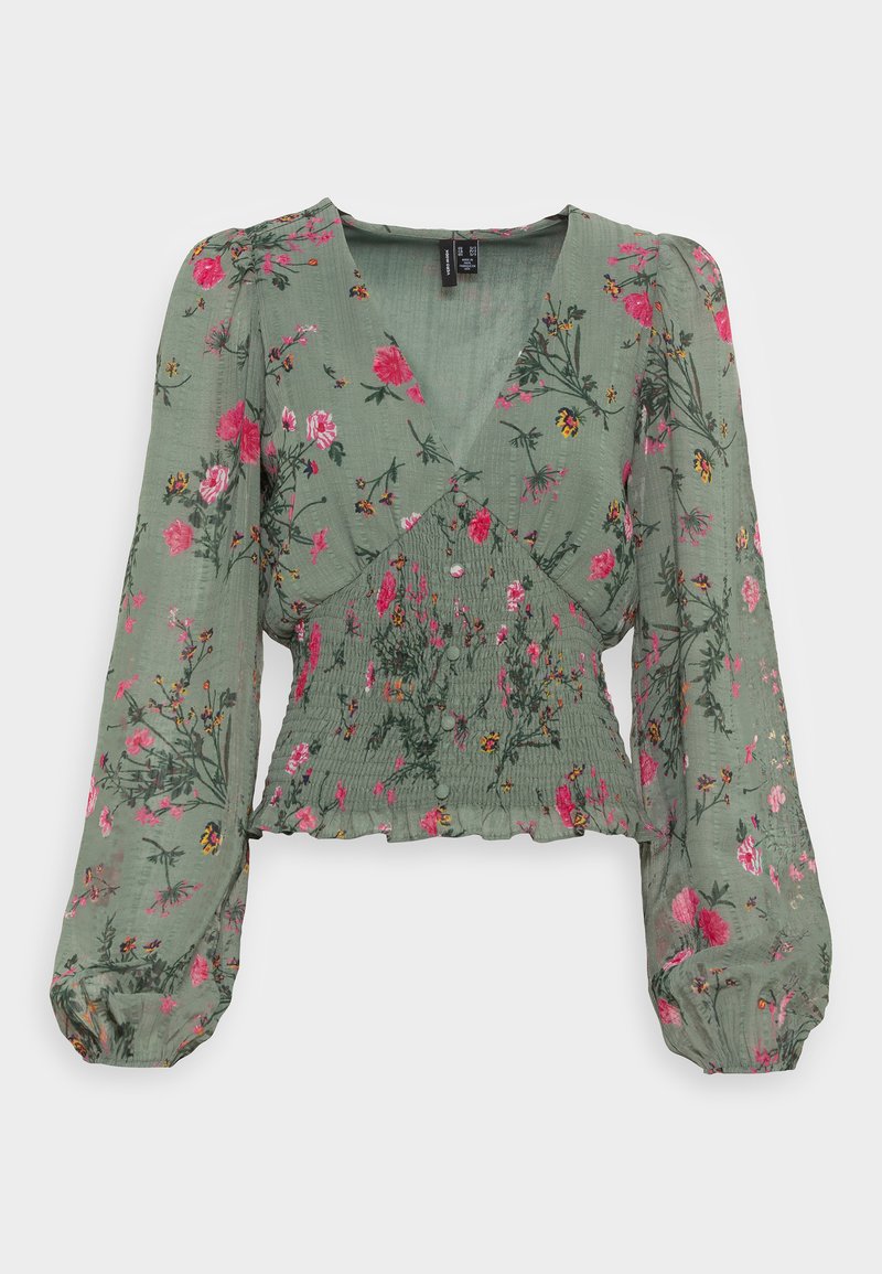 Vero Moda Tall VMROSA V NECK SMOCK - Blouse - laurel wreath/pink yarrow ...