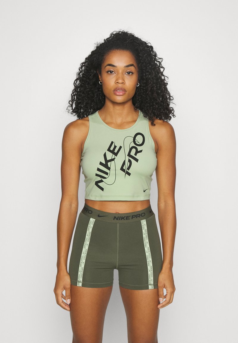 Nike Performance CROP TANK - Top - honeydew/black/cargo khaki/groen ...