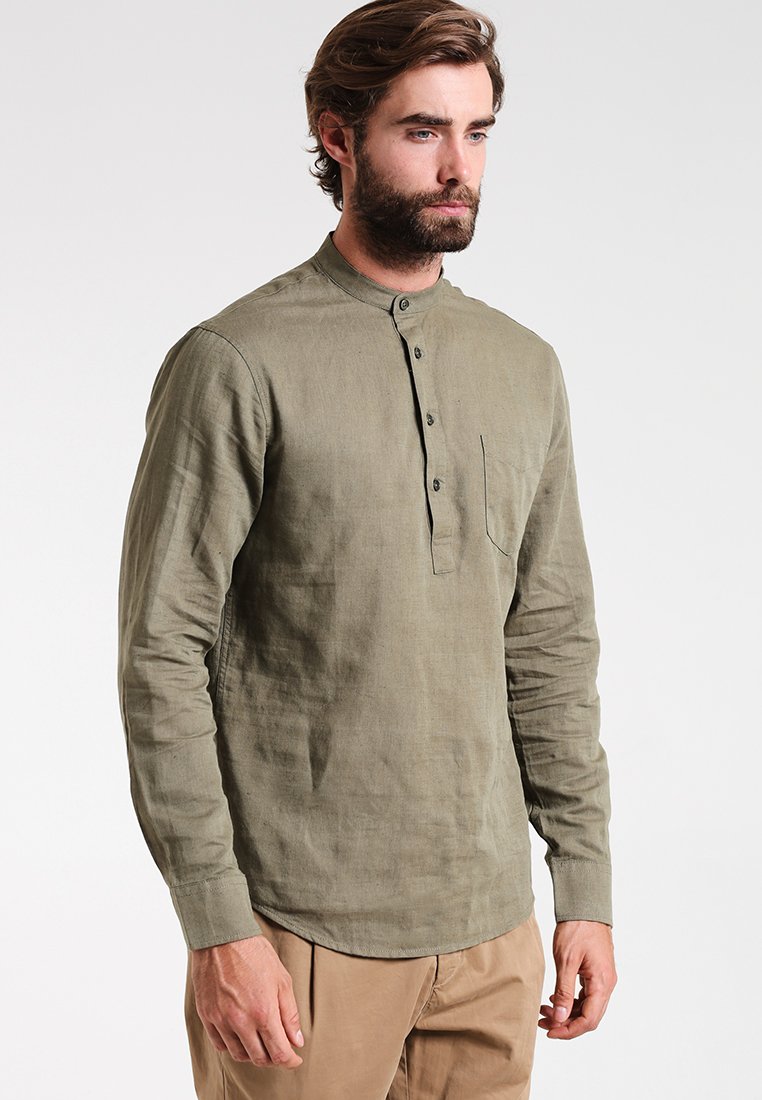 Pier One SHIRT-LINEN BLEND - Shirt - khaki/olive - Zalando.co.uk