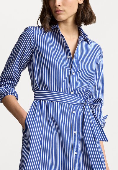 Polo Ralph Lauren BELTED STRIPED COTTON SHIRTDRESS - Blusenkleid - bright navy/white/dunkelblau ...