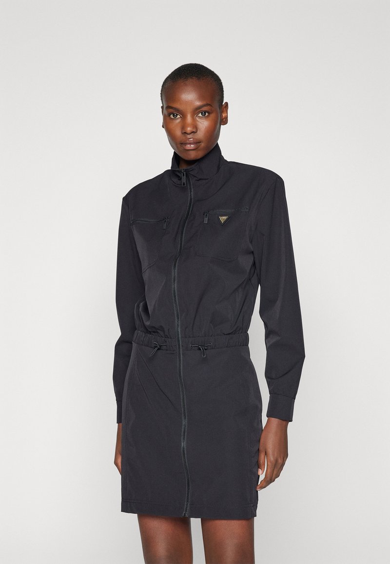 Guess AURLIE FULL ZIP DRESS - Päevakleit - jet black/must - Zalando.ee