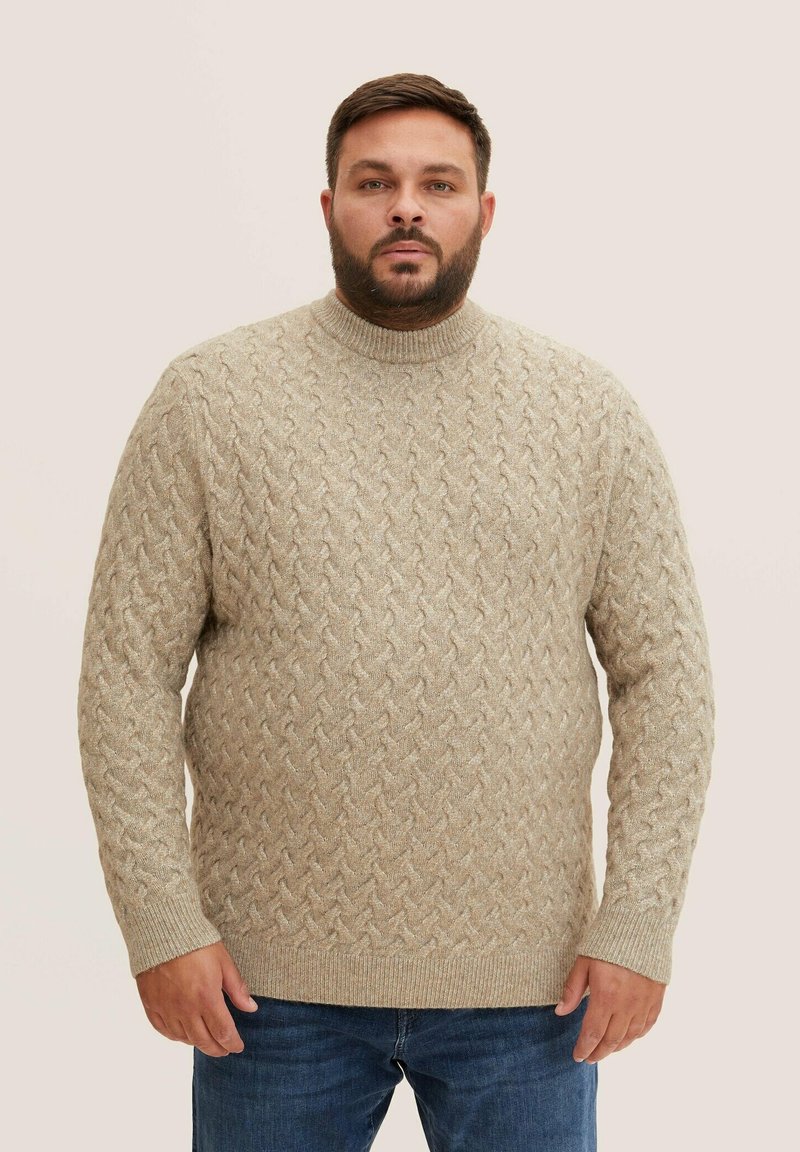 TOM TAILOR MIT ZOPFSTRIC - Strickpullover - soft beige melange/beige ...