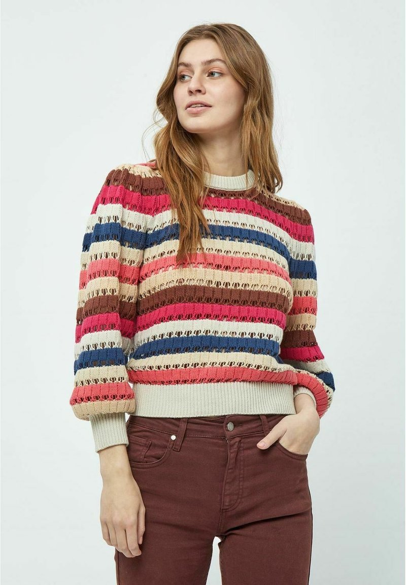 Minus MIMIKALA LONG SLEEVE KNIT PULLOVER - Stickad tröja - rasberry sorbet stripe/ljusrosa ...