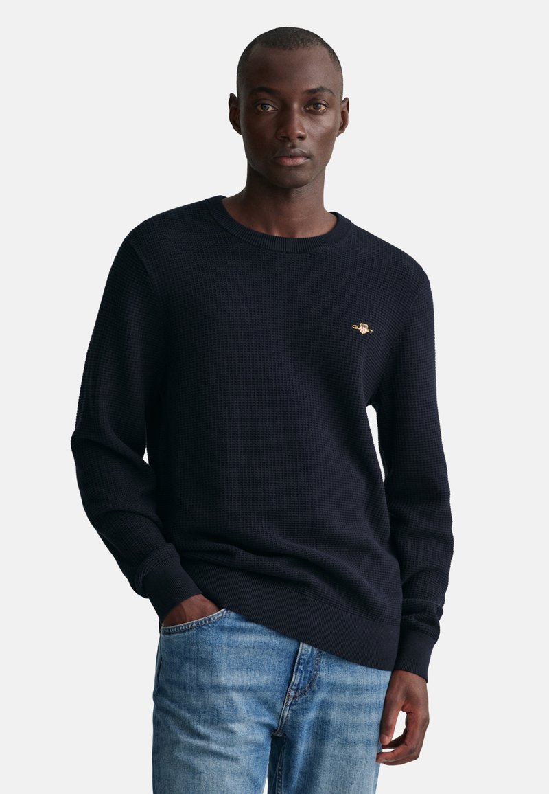 GANT TEXTURED CREW NECK - Jersey de punto - evening blue/azul marino ...