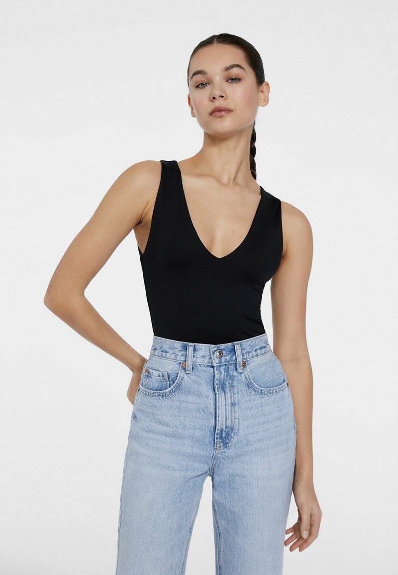 Stradivarius V-NECK - Linne - black/svart - Zalando.se