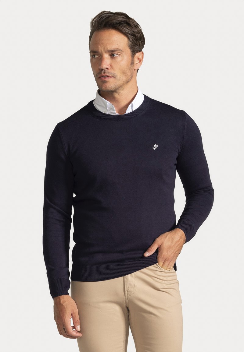 Jacey Quinn CONTRAST INSIDE STRIPED - Strickpullover - dark navy ...