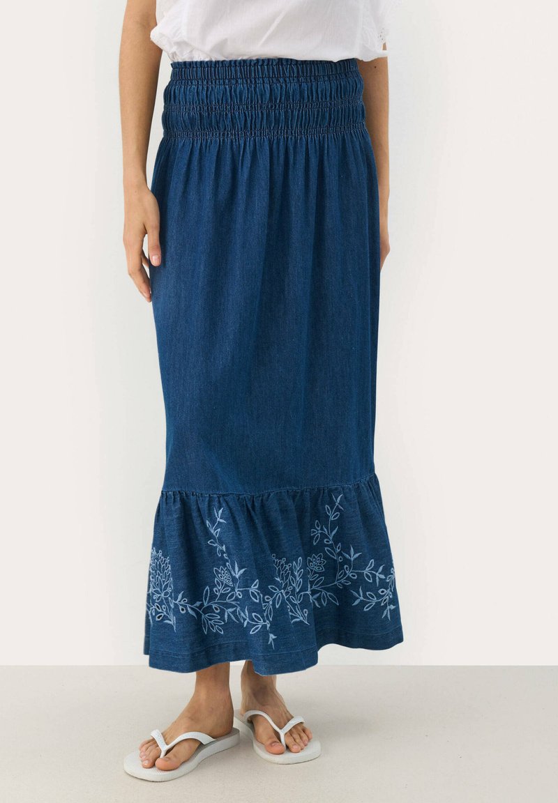 Part Two THAMARA - Maxirock - medium blue denim embroidery/blue denim - Zalando.ch
