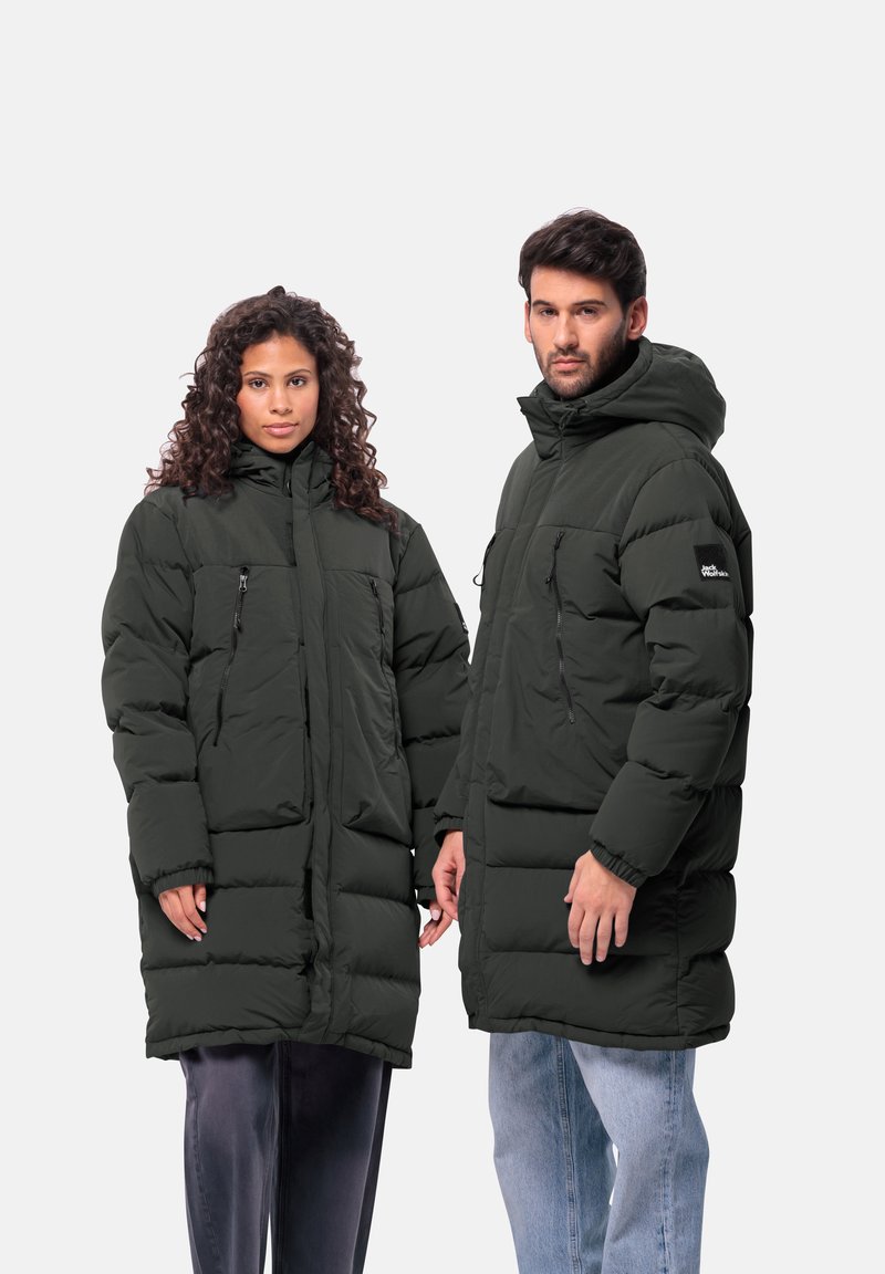 Jack Wolfskin DELLBRUECK LONG - Gewatteerde jas - granite black/grijs ...