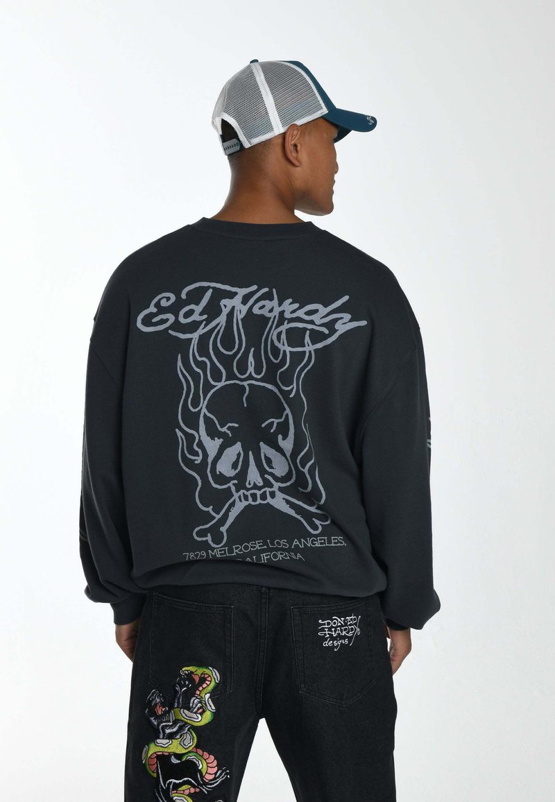 Ed Hardy MONO FLASH SHEET CREW NECK - Sweatshirt - charcoal/mörkgrå ...