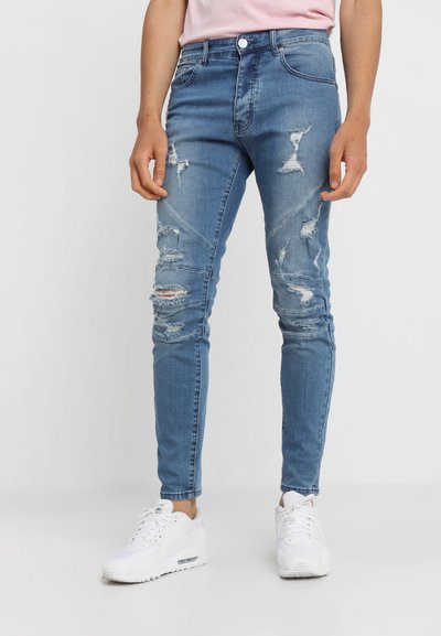 Urban Classics HEAVY DESTROYED SLIM FIT JEANS - Slim fit -farkut - blue ...