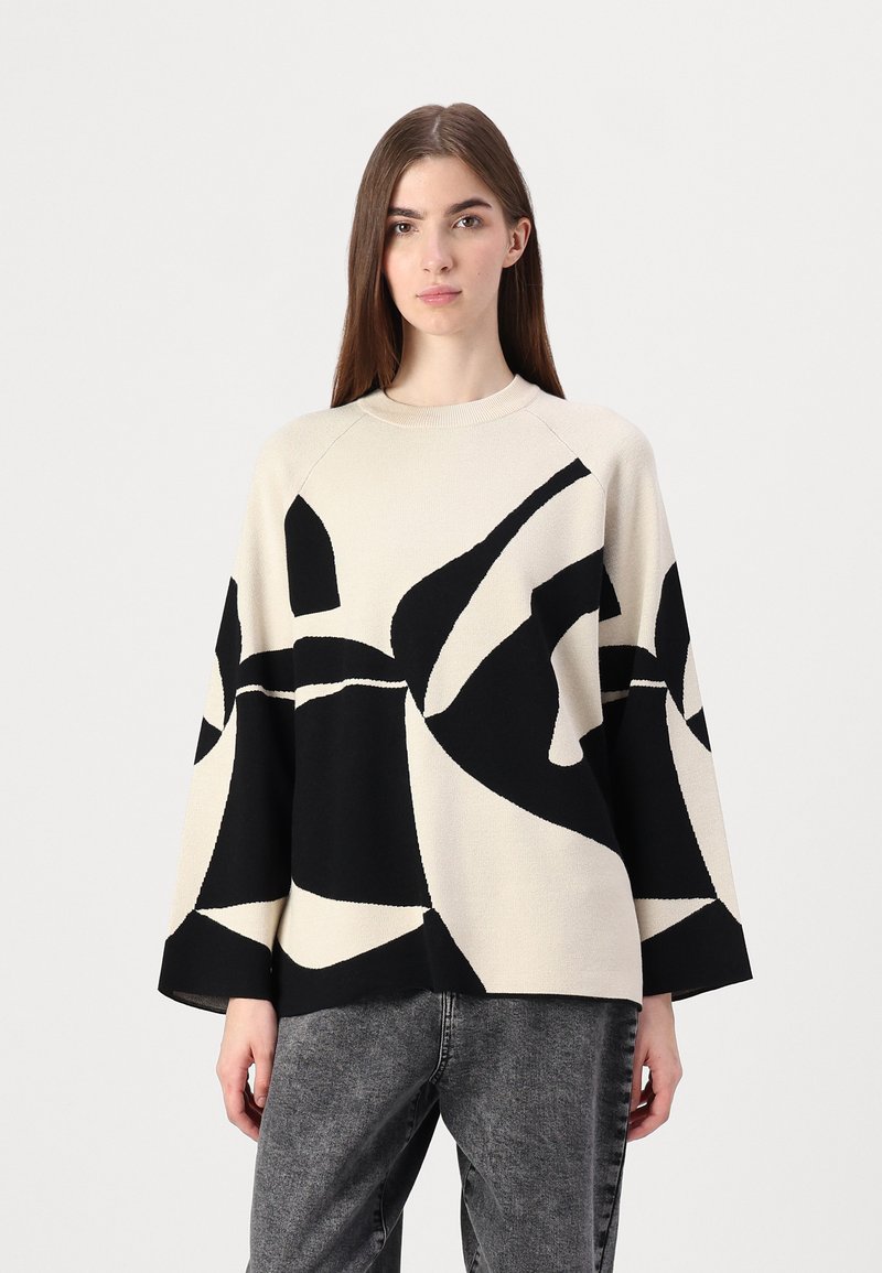 Object OBJSIF PULLOVER - Jumper - beige/black/beige - Zalando.co.uk