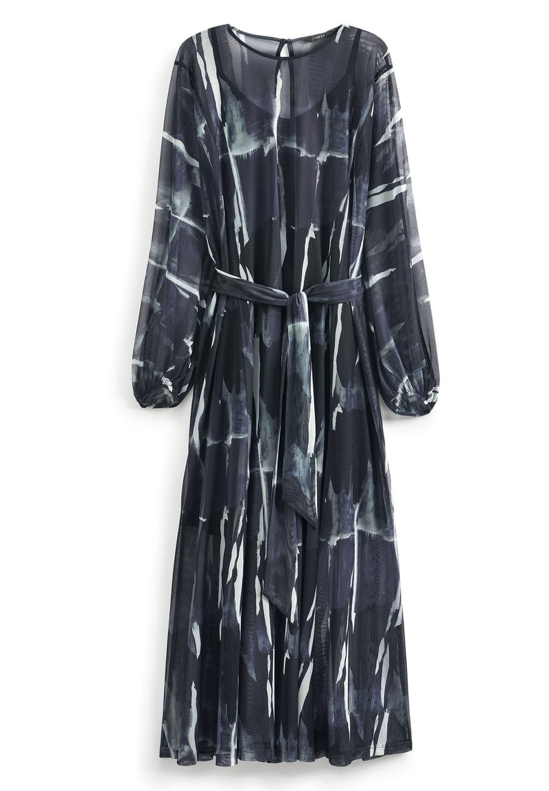 Next LONG SLEEVE TIE MESH MAXI DRESS - Robe longue - black abstract ...