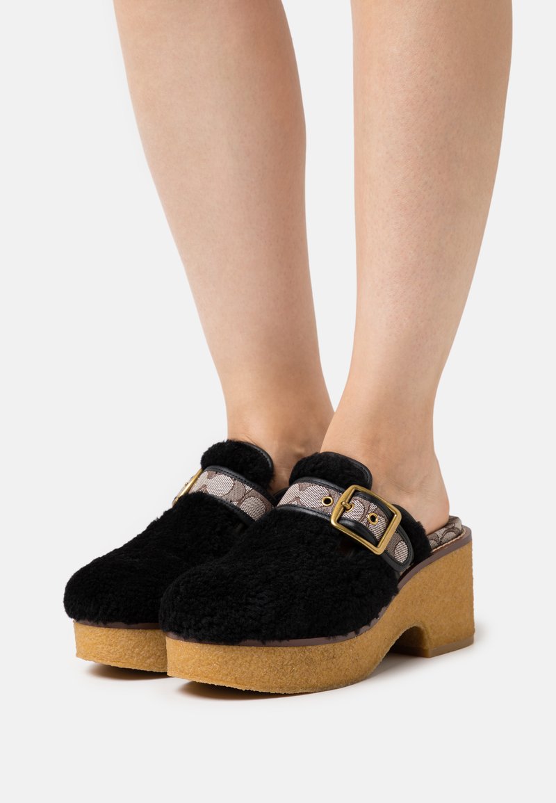 COACH DYLAN SHEARLING - Heeled mules - black/oak/black - Zalando.ie