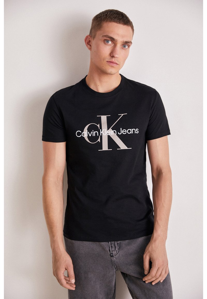 Calvin Klein Jeans SEASONAL MONOLOGO TEE - T-Shirt print - black/porpoise/schwarz - Zalando.ch