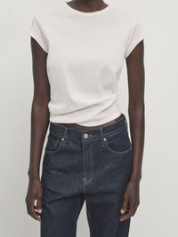 Massimo Dutti SHORT SLEEVE MERCERISED - T-Shirt basic - white/weiß ...