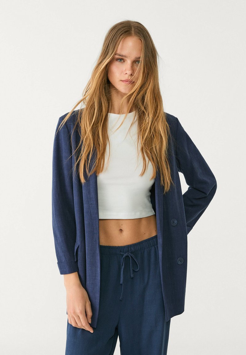 Stradivarius OPEN - Short coat - dark blue - Zalando