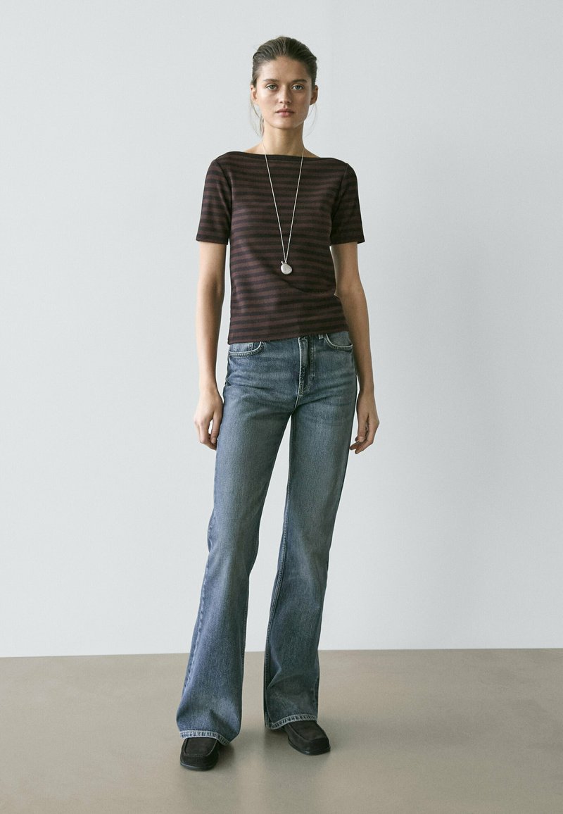 Massimo Dutti STRIPED SHORT SLEEVE BOAT NECK - Print T-shirt - dark ...