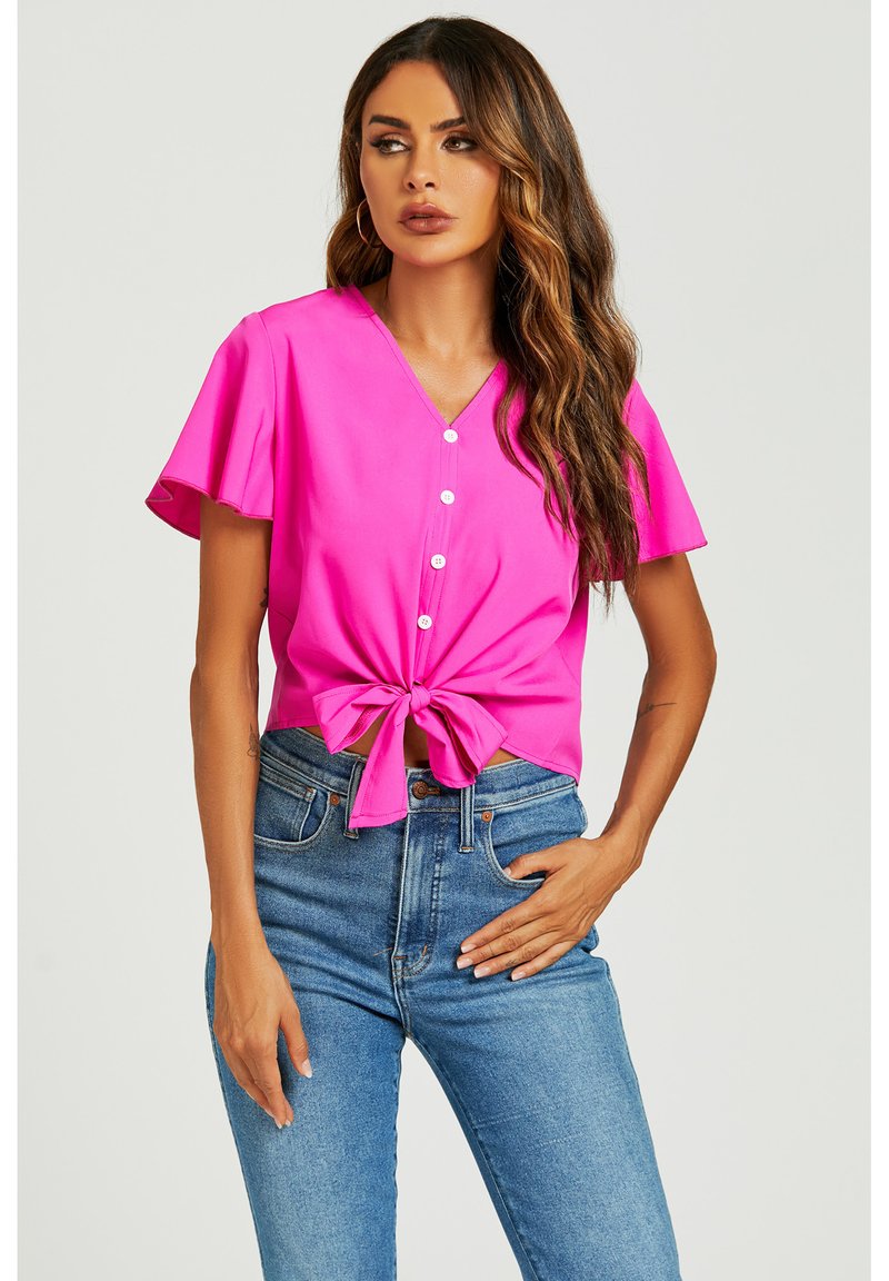 FS Collection CUTE TIE KNOT FRONT BUTTONED SHORT SLEEVE CROP ...