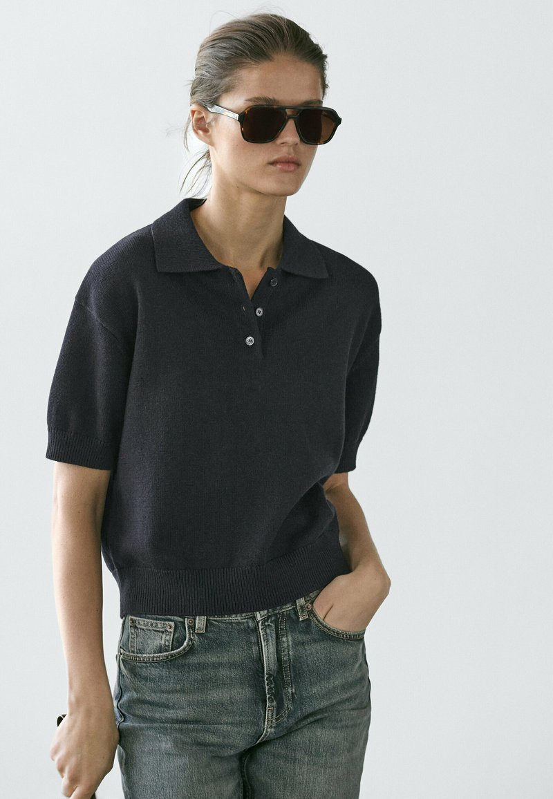 Massimo Dutti POLO NECK WITH SHORT SLEEVE - Striktrøje - mottled dark ...