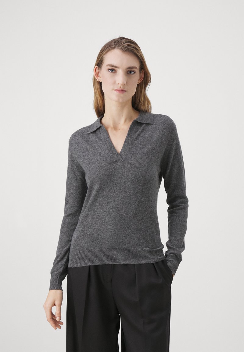 Davida Cashmere OPEN COLLAR - Stickad tröja - dark grey/grå - Zalando.se