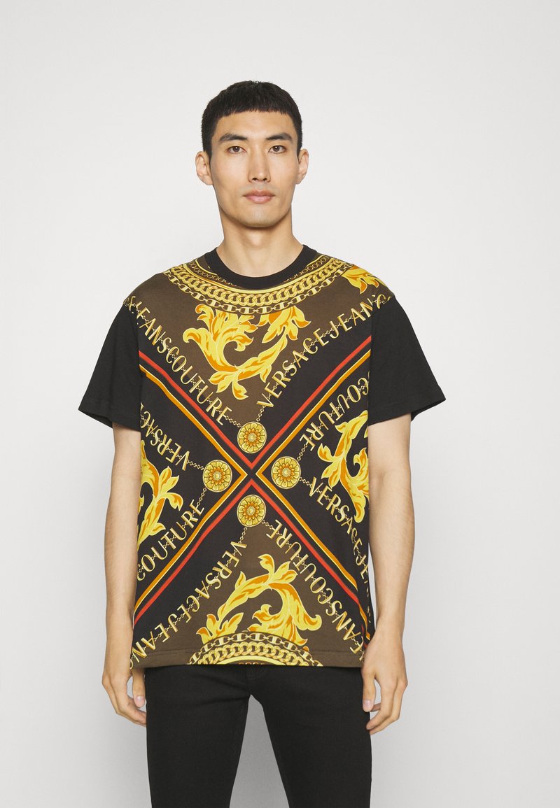Versace Jeans Couture PANEL FOULARD - T-Shirt print - black/schwarz ...