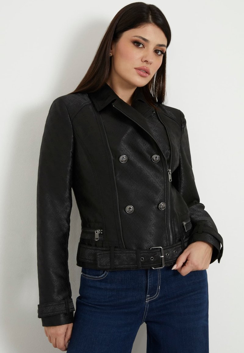 Guess BIKER 4G LOGO - Imitatieleren jas - schwarz/zwart - Zalando.be