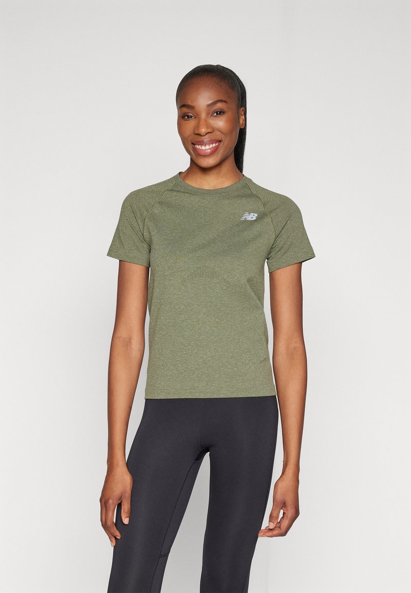 New Balance SLIM - Sport T-Shirt - dark olivine heather (366)/oliv ...