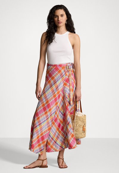 Polo Ralph Lauren PLAID LINEN WRAP SKIRT - Fustă petrecută - pink ...