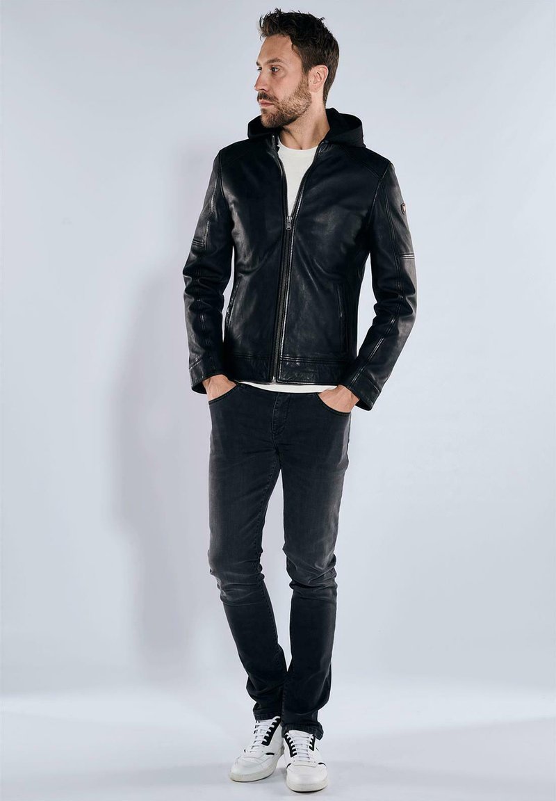 Emilio Adani Leather jacket - schwarz/black - Zalando
